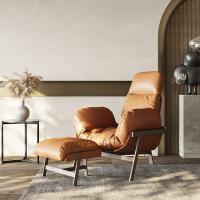 China Modern Leisure Relax Leather Chair With Ottoman Stainless Steel Base for sale