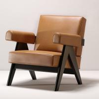 China Living Room Designer Single Leather Armchair Brown With Sponge Filling for sale