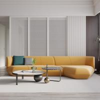 China Technology Leather L Shaped Living Room Sofa Birch Legs Yellow for sale