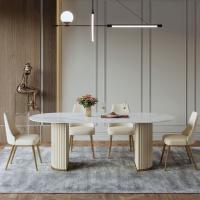 China Metal Base Rock Board Dining Table Grey Marble Dining Table Set for sale