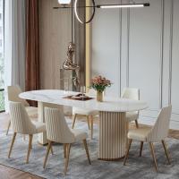 China Metal Base Rock Board Dining Table Grey Marble Dining Table Set for sale