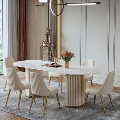 China Metal Base Rock Board Dining Table Grey Marble Dining Table Set for sale