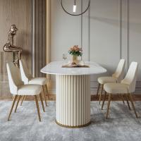 China Metal Base Rock Board Dining Table Grey Marble Dining Table Set for sale