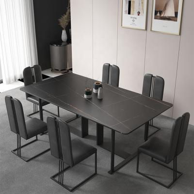 China Multifunctional Rock Beam Slate Top Dining Table 220*90cm With Stainless Steel Legs for sale