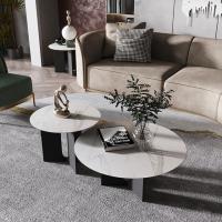China 55cm Round Rock Coffee Table Carbon Steel Based Rock Slab Coffee Table for sale