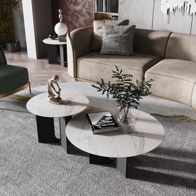China 55cm Round Rock Coffee Table Carbon Steel Based Rock Slab Coffee Table for sale