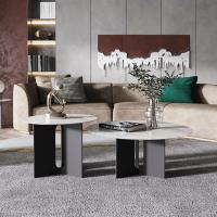 China 55cm Round Rock Coffee Table Carbon Steel Based Rock Slab Coffee Table for sale
