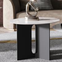China 55cm Round Rock Coffee Table Carbon Steel Based Rock Slab Coffee Table for sale