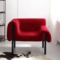 China 102cm Fabric Leisure Chair Modern Minimalist With Red Solid Wood Leg for sale