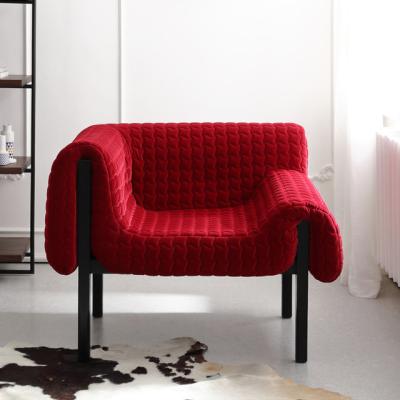 China 102cm Fabric Leisure Chair Modern Minimalist With Red Solid Wood Leg for sale