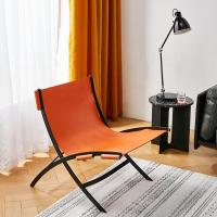 China Minimalist Leather Leisure Chairs Orange Saddle Leather Lounge Chair for sale