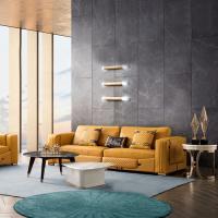China Tufted Design Italian Living Room 277*98cm Yellow Leather Sofa for sale