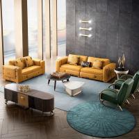China Tufted Design Italian Living Room 277*98cm Yellow Leather Sofa for sale