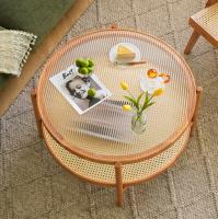 China Ergonomics Rattan Glass Table 80*80*45cm Tempered Glass Top Coffee Table for sale