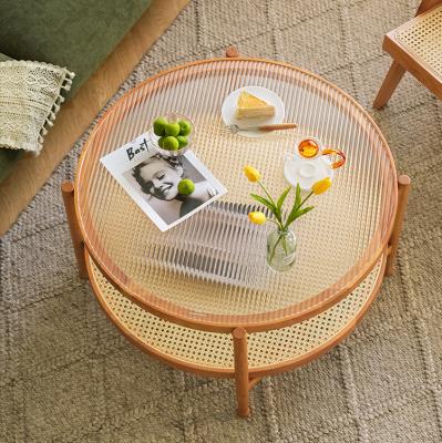 China Ergonomics Rattan Glass Table 80*80*45cm Tempered Glass Top Coffee Table for sale