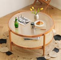 China Ergonomics Rattan Glass Table 80*80*45cm Tempered Glass Top Coffee Table for sale
