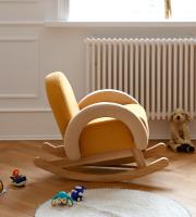 China Nordic color Household Small Fabric Rocking Chair Hollow Arc Handrail for sale
