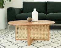 China Creative Round Rattan Wooden Tea Table 20mm Thick White Oak for sale