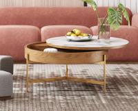 China Minimalist Round Marble Coffee Table With Storage Revolving Marble Storage Coffee Table for sale
