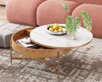 China Minimalist Round Marble Coffee Table With Storage Revolving Marble Storage Coffee Table for sale