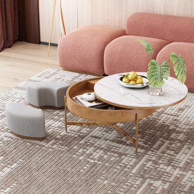China Minimalist Round Marble Coffee Table With Storage Revolving Marble Storage Coffee Table for sale