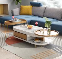 China White Marble Top Coffee Table Multifunctional Oval Marble Coffee Table for sale