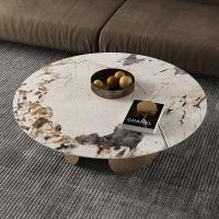 China Extravagant 12mm Thick Round Rock Coffee Table Rock Plate Stainless Steel Foot for sale