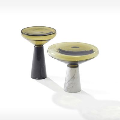 China Cafeteria Glass Top Bell Coffee Table Light Luxury Glass Corner Table 510mm for sale