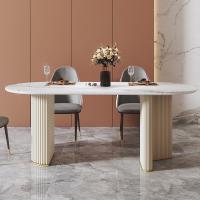 China Rock Board Oval Foldable White Base Dining Table For Office for sale
