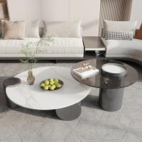 China Glass Marble Stainless Steel Round Rock Coffee Table For Home Leisure for sale