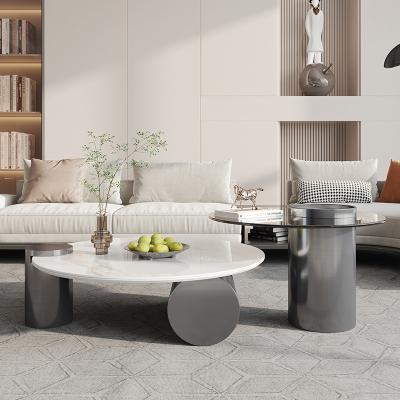 China Glass Marble Stainless Steel Round Rock Coffee Table For Home Leisure for sale