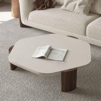 China Minimalist Walnut Natural Stone Table Round Antique Marble Top Coffee Table for sale