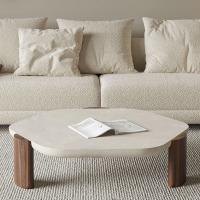 China Minimalist Walnut Natural Stone Table Round Antique Marble Top Coffee Table for sale