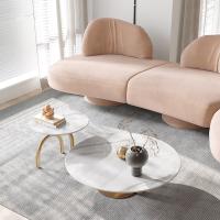 China Round 11mm Marble Topped Pedestal Coffee Table Set With Gold Base for sale