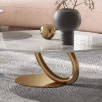 China Round 11mm Marble Topped Pedestal Coffee Table Set With Gold Base for sale