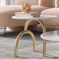 China Round 11mm Marble Topped Pedestal Coffee Table Set With Gold Base for sale