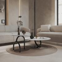 China Circular Living Room Coffee Table Marble White Counter Top Black Base for sale