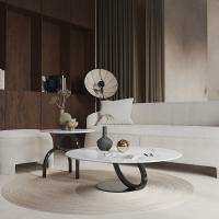 China Circular Living Room Coffee Table Marble White Counter Top Black Base for sale