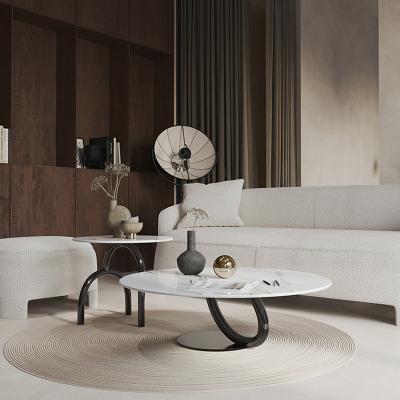 China Circular Living Room Coffee Table Marble White Counter Top Black Base for sale