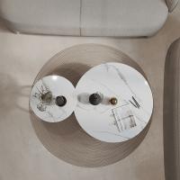 China Circular Living Room Coffee Table Marble White Counter Top Black Base for sale