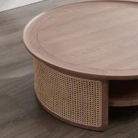 China Vintage Solid Wood Rattan Round Coffee Table 80*80*40 For Hotel Hall for sale