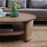China Vintage Solid Wood Rattan Round Coffee Table 80*80*40 For Hotel Hall for sale