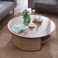 China Vintage Solid Wood Rattan Round Coffee Table 80*80*40 For Hotel Hall for sale