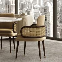 China Mid Century Modern Rattan Wood Dining Chair Brown Color 42*56*75 for sale