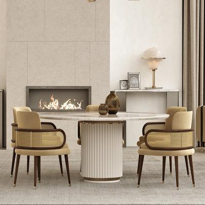China Mid Century Modern Rattan Wood Dining Chair Brown Color 42*56*75 for sale
