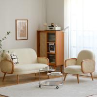 China Solid Wood Rattan Modern Fabric Sofa Set Cloth Single Leisure Chair for sale