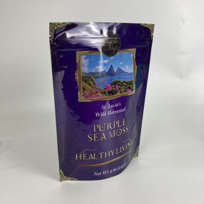 China Custom Printed Glossy Finish Stand Up Pouches Food Grade Stand Up Zipper Bags for Seamoss Food Packaging Bags for sale