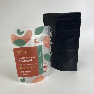 China Custom Printed Plastic Matt Finish Stand Up Zipper Bags for Cashews Food Grade Snack Packaging Bags for sale