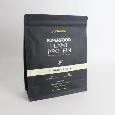 China Matte black 1kg custom flat bottom food packaging zipper plastic whey protein powder foil bag for sale