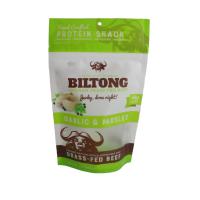 China Custom print matt surface ziplock snack biltong plastic stand up beef jerky bags with hole for sale